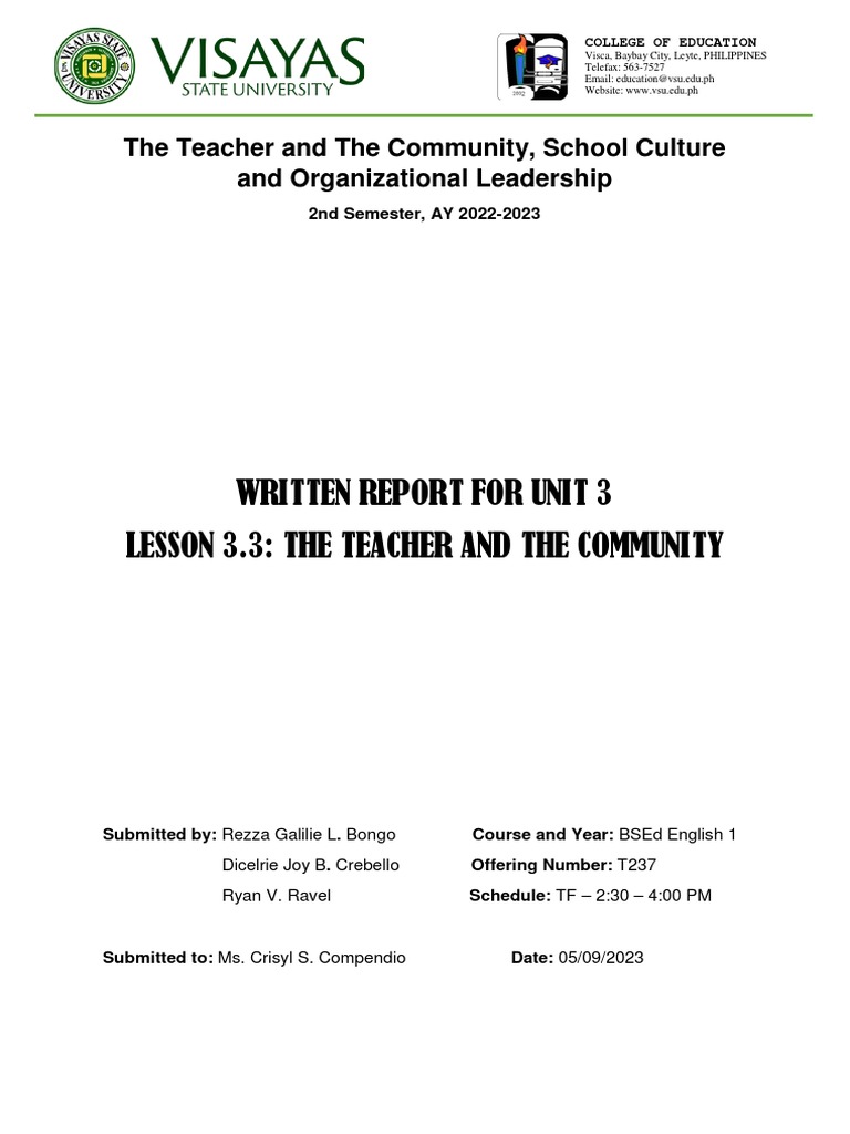 Written Report | PDF | Teachers | Community