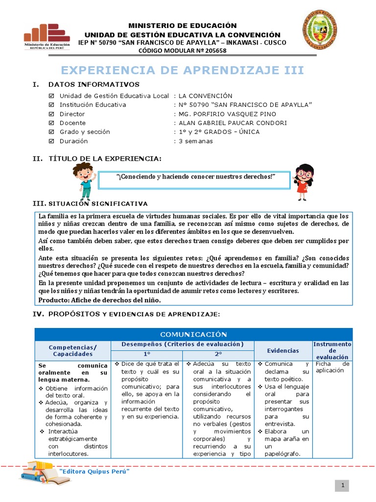 Experiencia de Aprendizaje III - Editora Quipus Perú | PDF | Evaluación | Las emociones