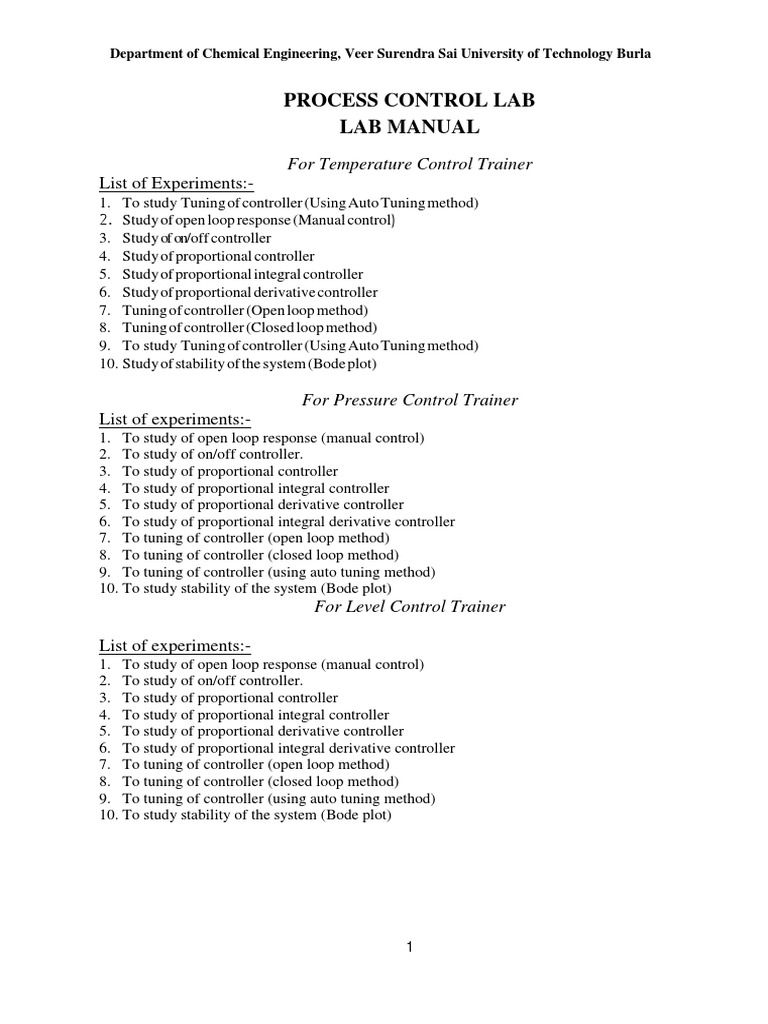 Process Control Lab Manual | PDF | Control Theory | Temperature