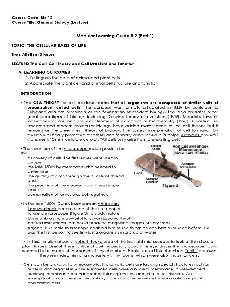 MLG 2 (Part 1) The Cell Theory and Cell Structure and Functions | PDF ...