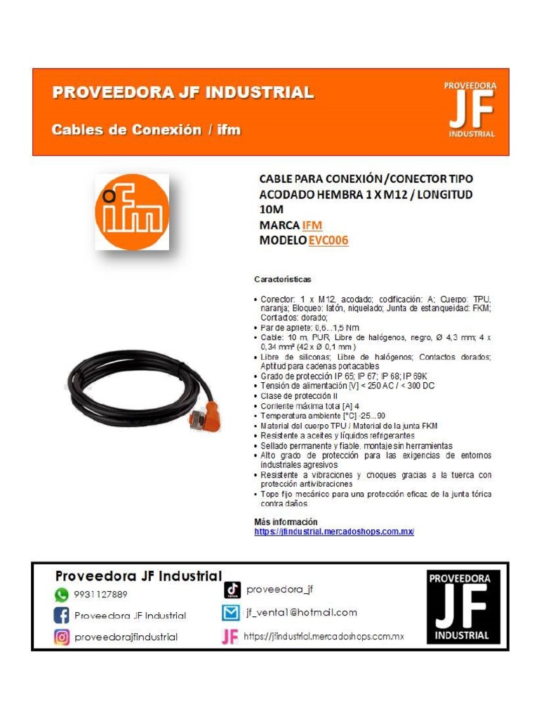 Cable para Conexión 10M Ifm Evc006 | PDF