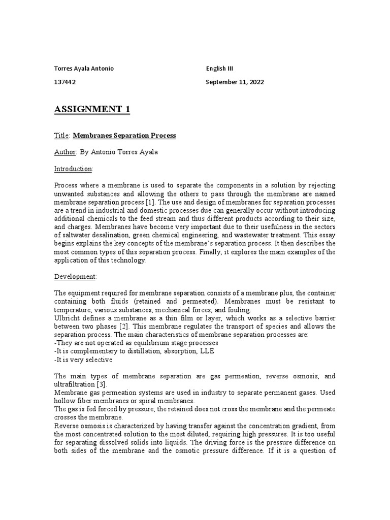 Assignment 1 | PDF | Membrane | Membrane Technology