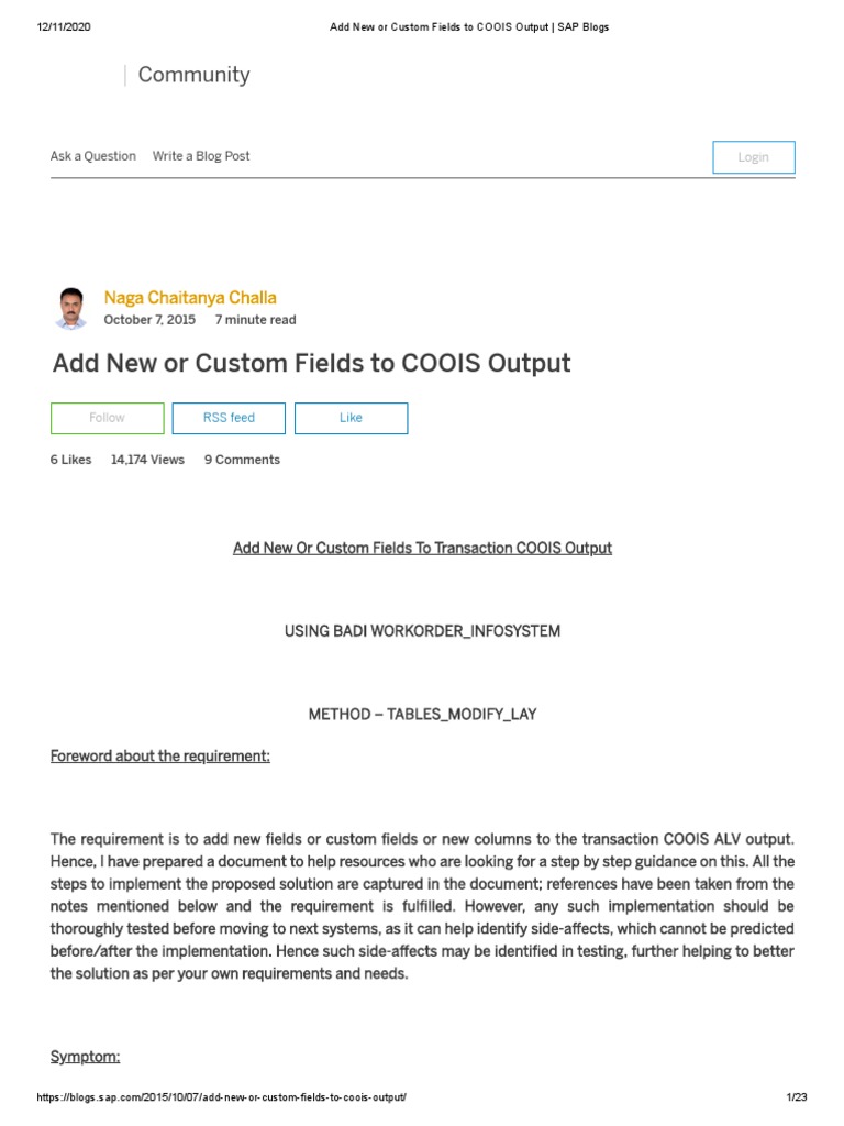 Add New or Custom Fields To COOIS Output - SAP Blogs | PDF | Interface ...