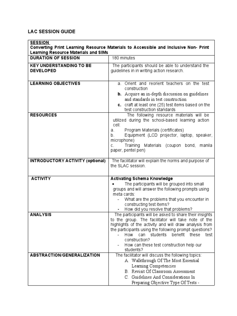 LAC-SESSION-test Construction | PDF | Multiple Choice | Learning