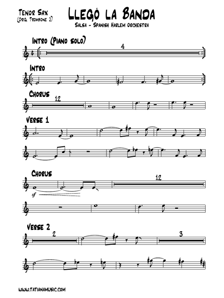 Partitura de "Llegó la Banda" - Saxo Tenor | PDF