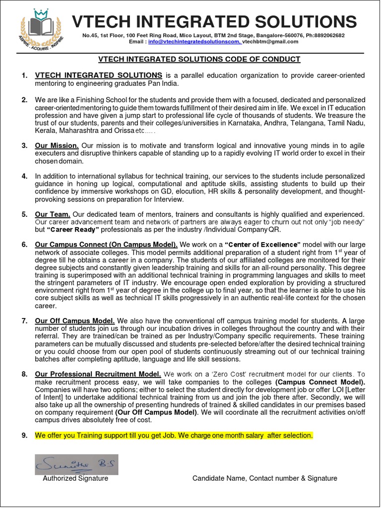 Vtech Integrated Solutions - (Placement) | PDF