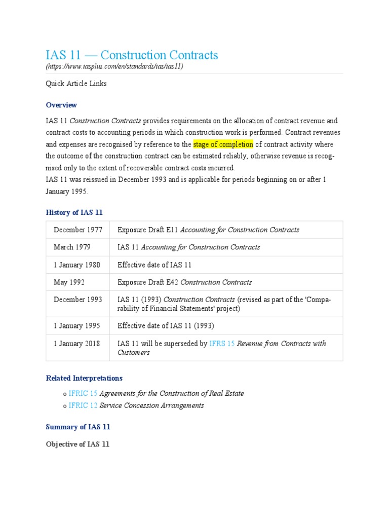 IAS 11 (PAS 11) Construction Contracts | PDF | International Financial ...