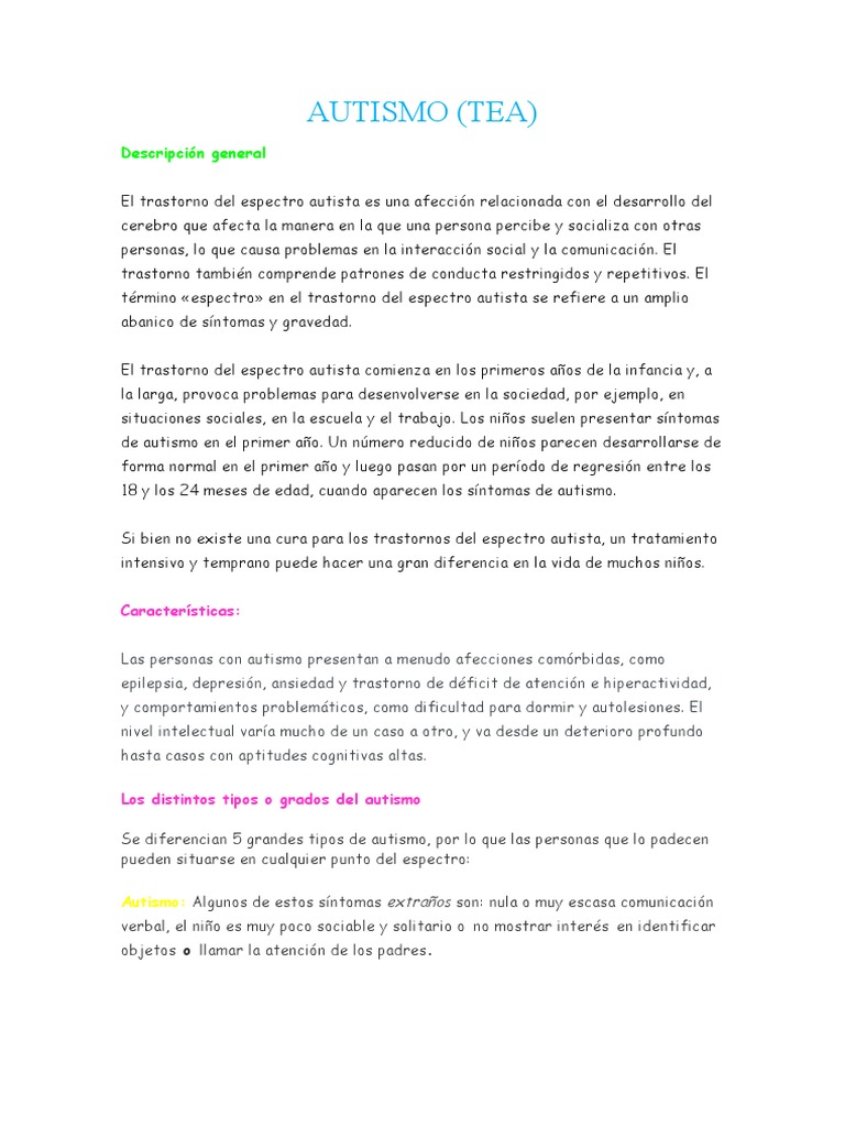 Tipos y características del autismo | PDF | Espectro autista ...