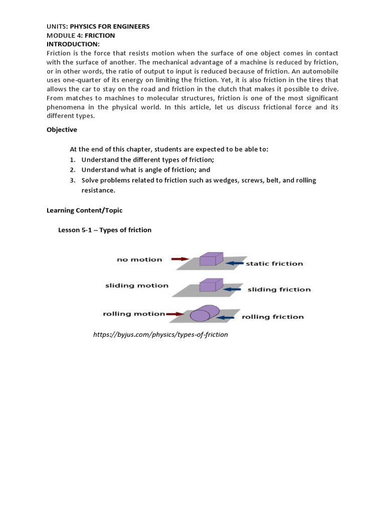 Physics Friction Module | PDF | Friction | Force