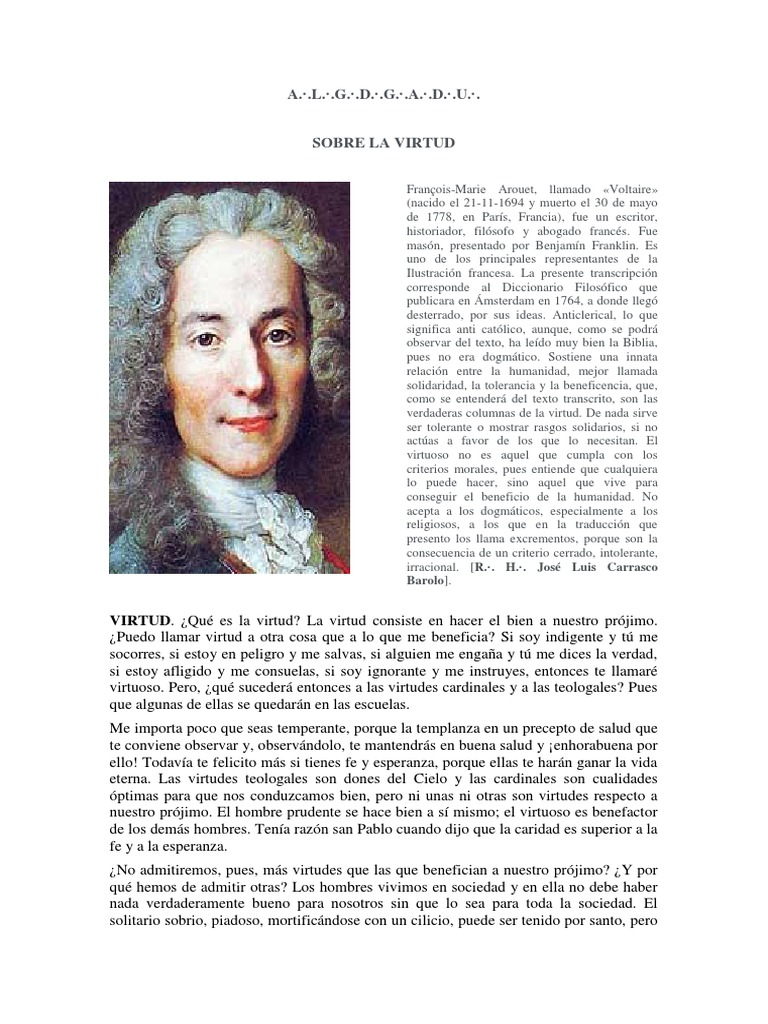 SOBRE LA VIRTUD (Texto de Voltaire) | PDF | Virtud | Voltaire