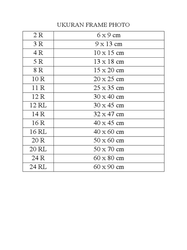 Ukuran Frame Photo Foto Abas Pigura | PDF