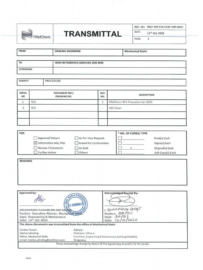 Prefchem Jit Procedure | PDF