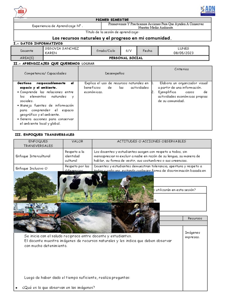 Sesion. 08-05 Los Recursos Naturales y El Progreso en Mi Comunidad ...
