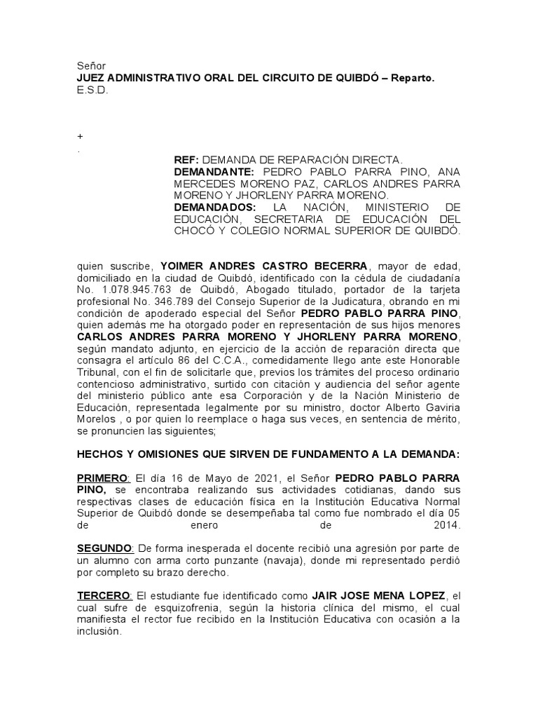 Demanda de Reparación Directa | PDF | Daños y perjuicios