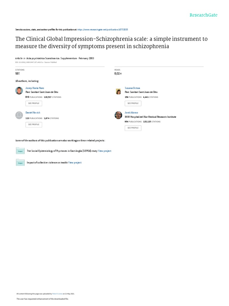 The Clinical Global Impression-Schizophrenia Scale: A Simple Instrument ...