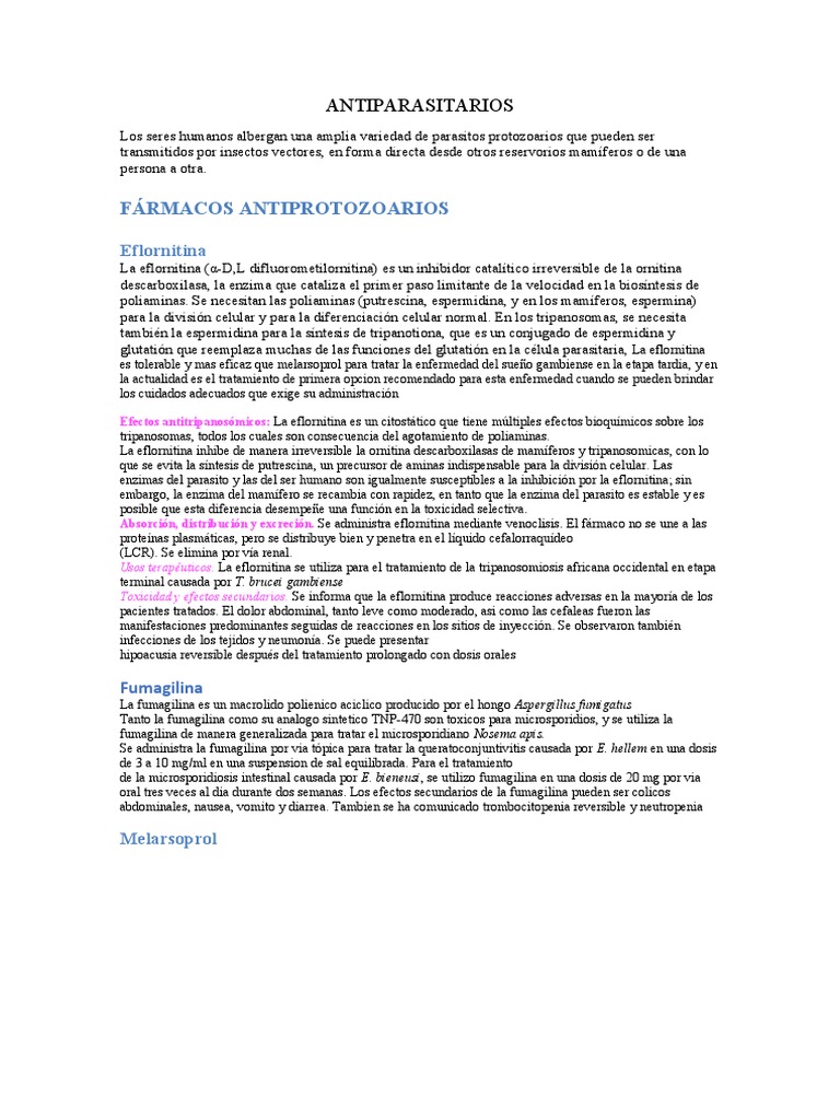 Farmacos Antiparasitarios | PDF | Poliamina | Inhibidor de la enzima