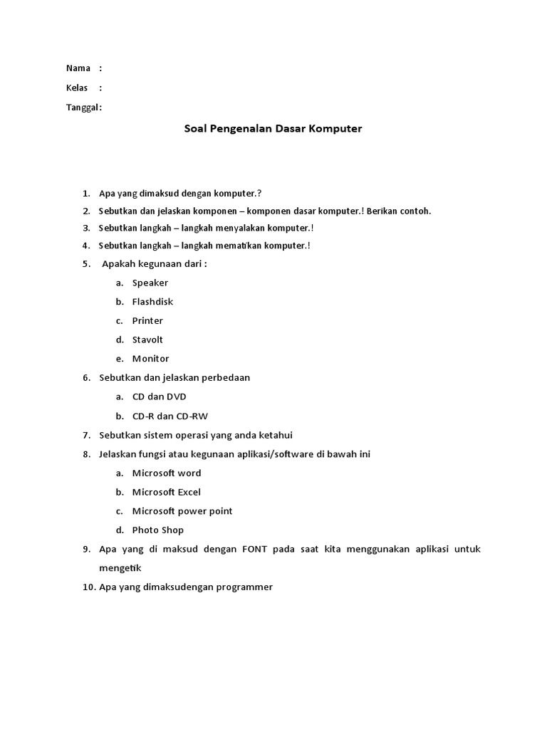 Soal Dasar Komputer | PDF | Komputer