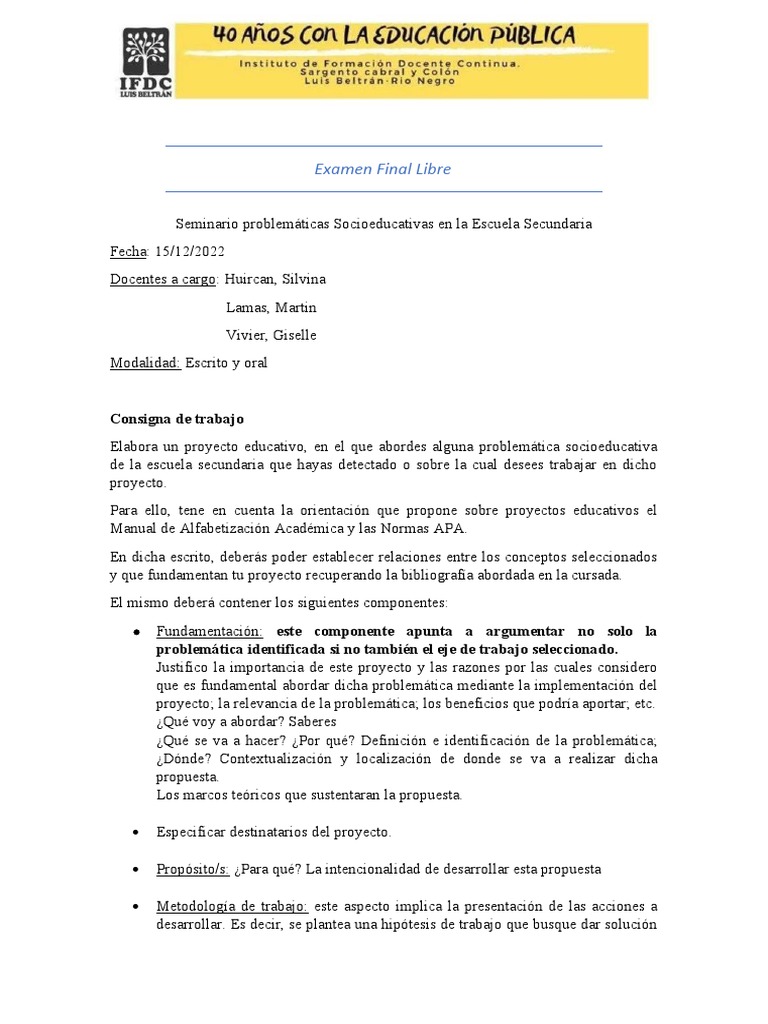 Consigna Examen Final-Dic-2022 | PDF Consigna Examen Final-Dic-2022 | PDF