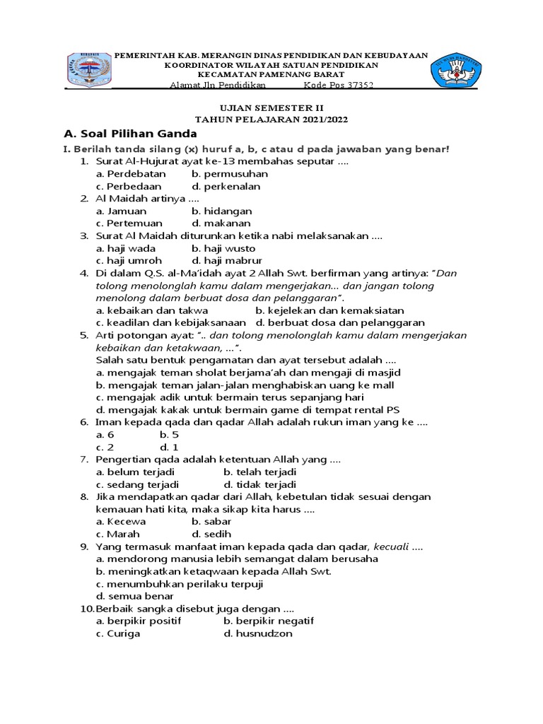 Tem Soal PAI Kls 6 2022 | PDF