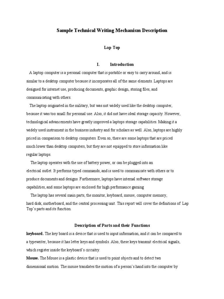 Technical Description of a Laptop | PDF | Laptop | Computer Keyboard
