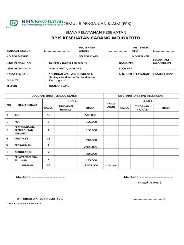 Formulir Pengajuan Klaim (FPK) | PDF