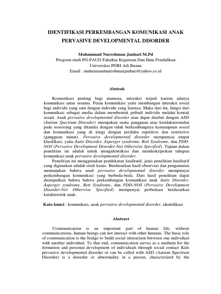Identifikasi Perkembangan Komunikasi Anak Pervasive Developmental Disorder | PDF