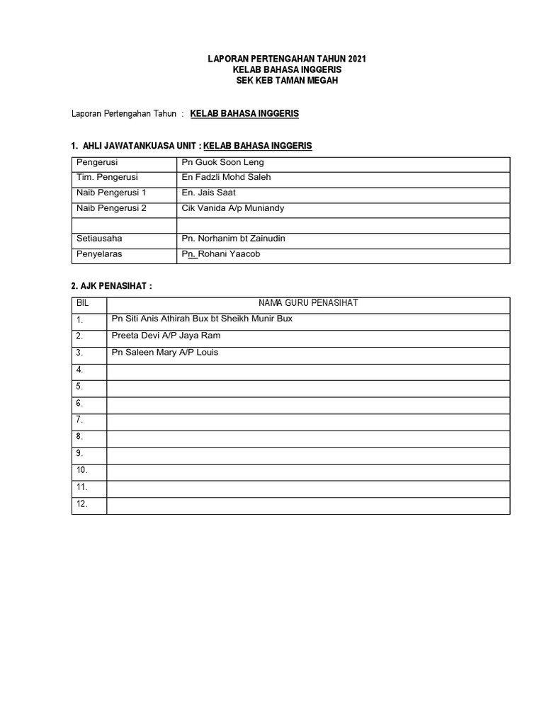 Laporan Kelab Bi Pertengahan Tahun 2021 | PDF