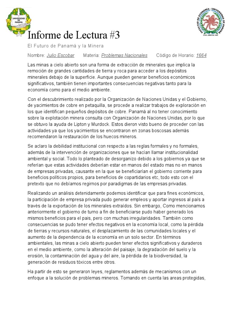 Informe de Lectura 3 | PDF | Minería | Panamá
