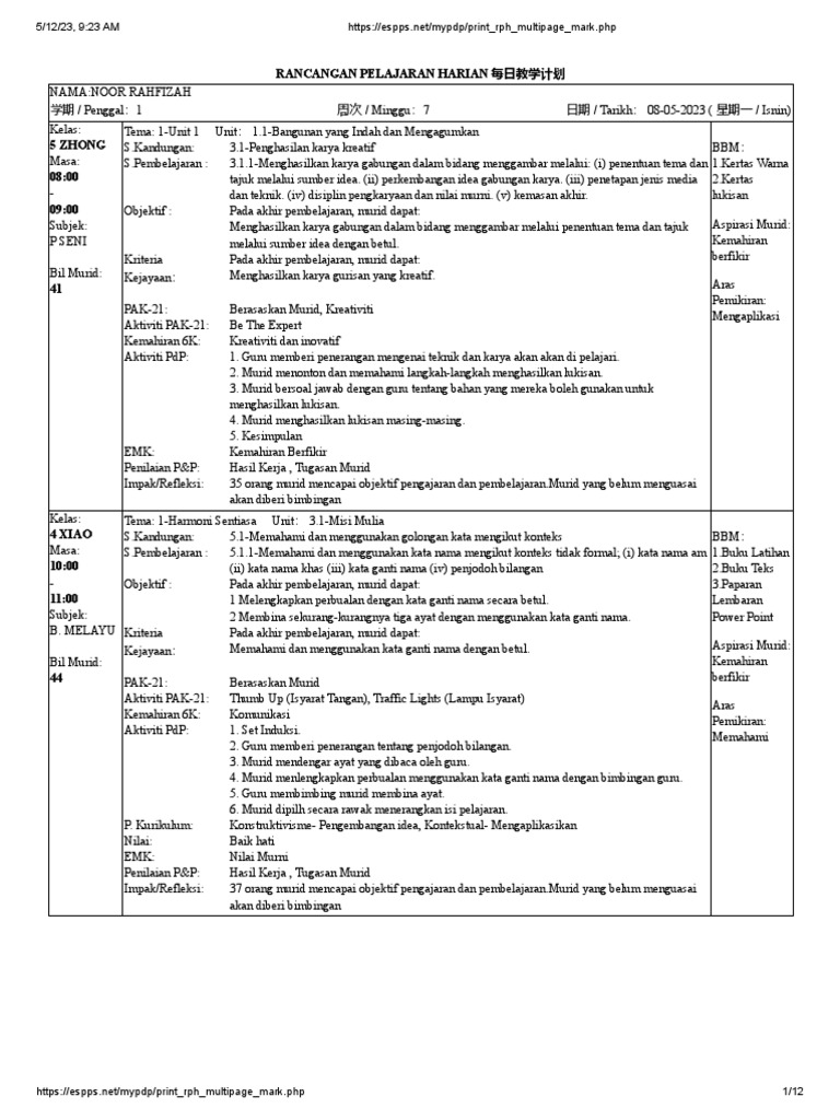 RPH m7 Noor Rahfizah | PDF