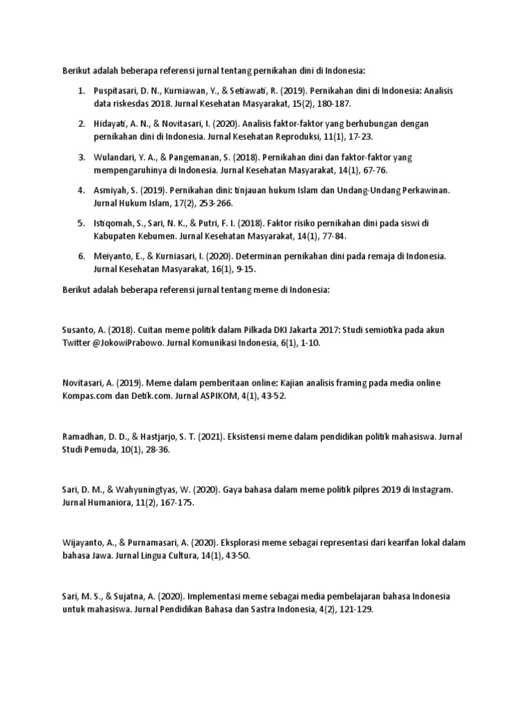 Berikut Adalah Beberapa Referensi Jurnal Tentang Pernikahan Dini Di ...
