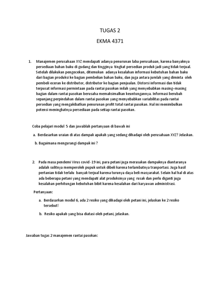 Tugas 2 Manajemen Rantai Pasokan | PDF | Bisnis | Pengelolaan Keuangan & Uang
