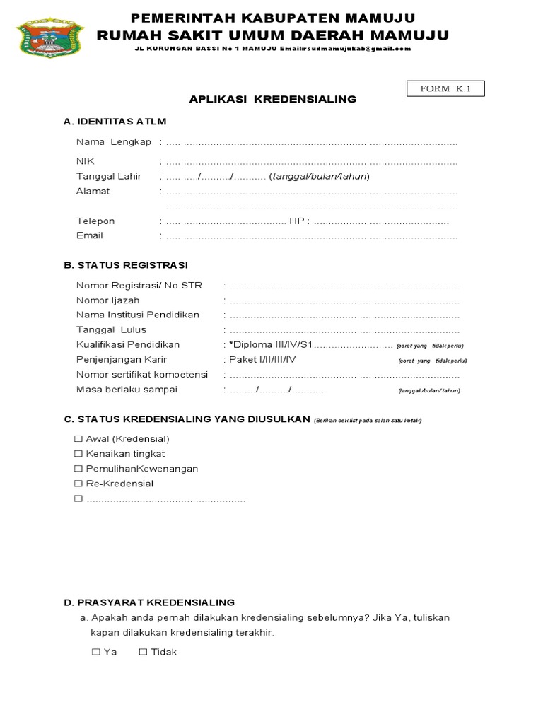 1 Form Ak.1 Aplikasi Kredensialing Atlm Patelki | PDF
