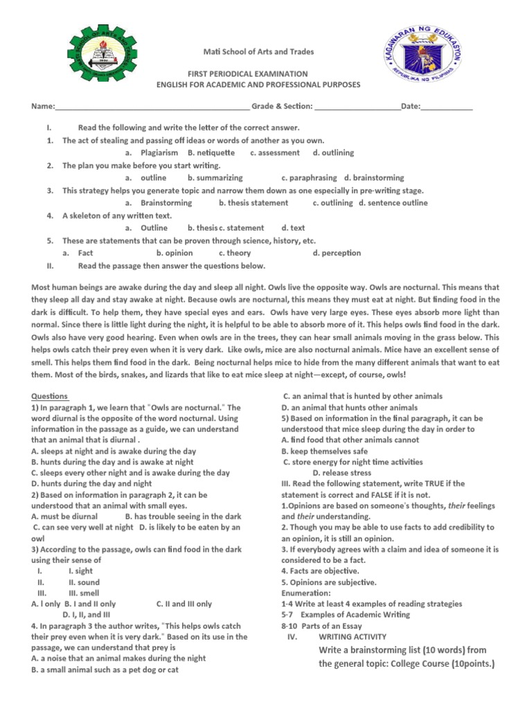 EAPP Exam 2023 | PDF | Owl | Sleep EAPP Exam 2023 | PDF | Owl | Sleep