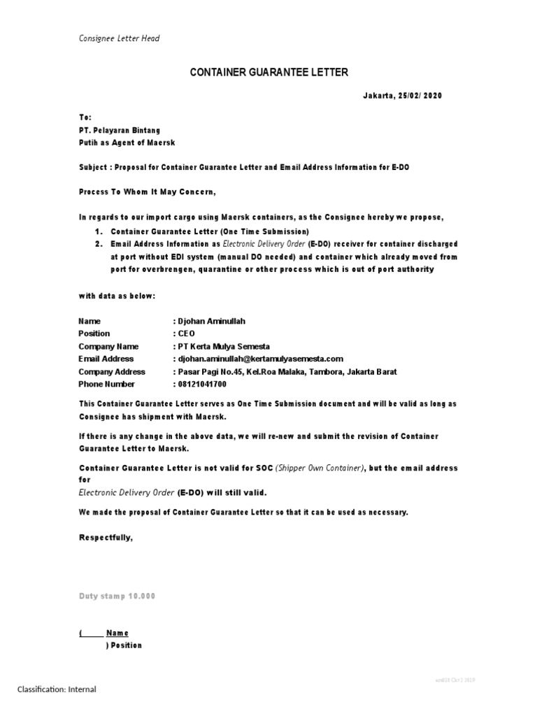 Container Guarantee Letter Proposal | PDF | Supply Chain Management ...