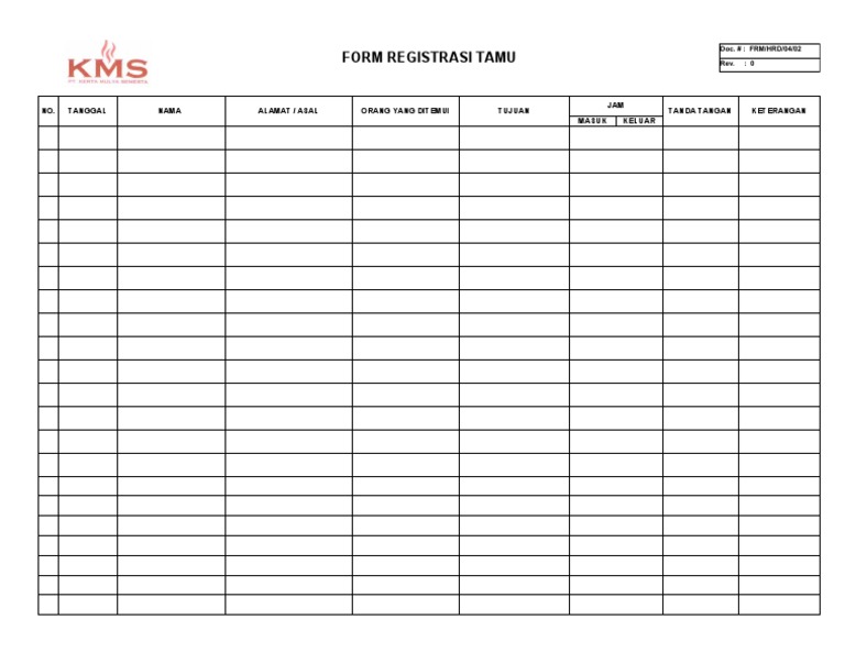 Form Registrasi Tamu (Nomor 5) | PDF