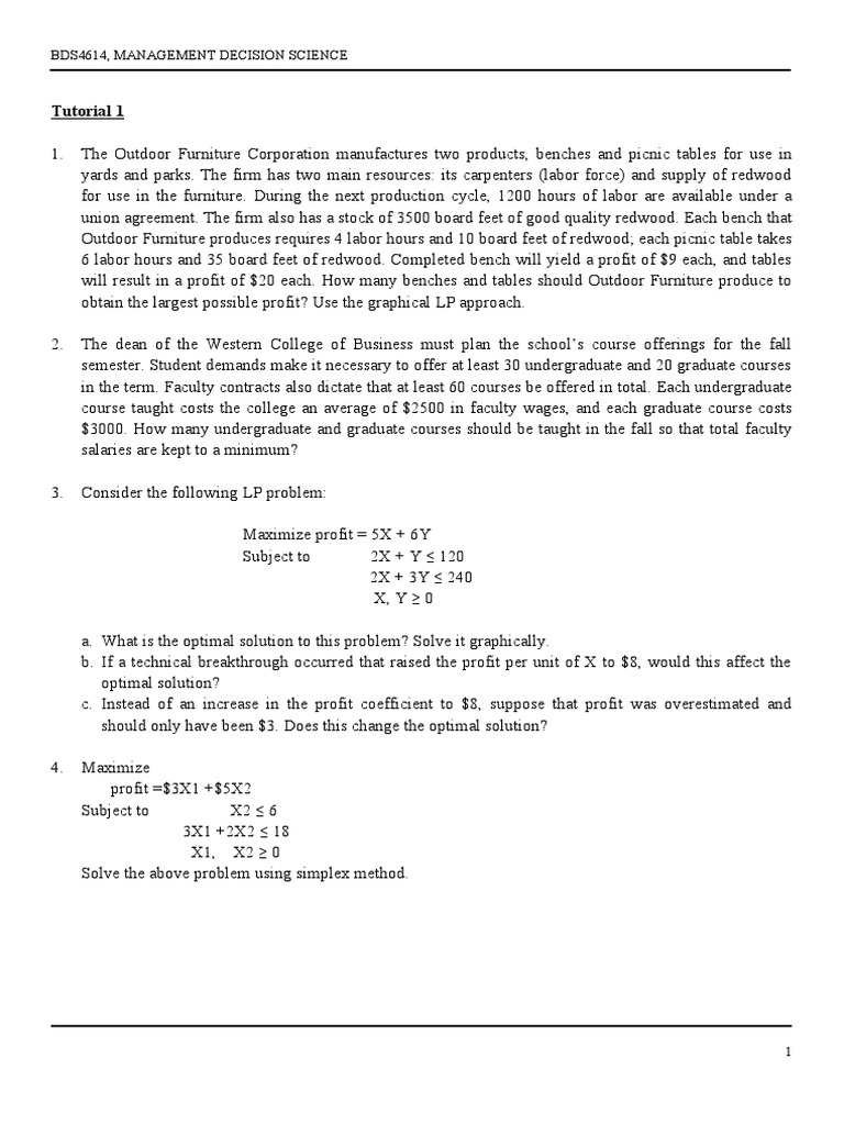 Tutorial 1 Pdf Linear Programming Labour Economics