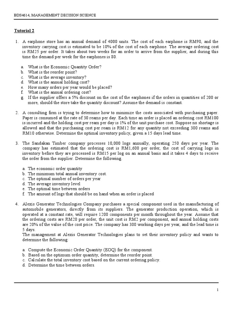 Tutorial 2 | PDF | Production And Manufacturing | Economics