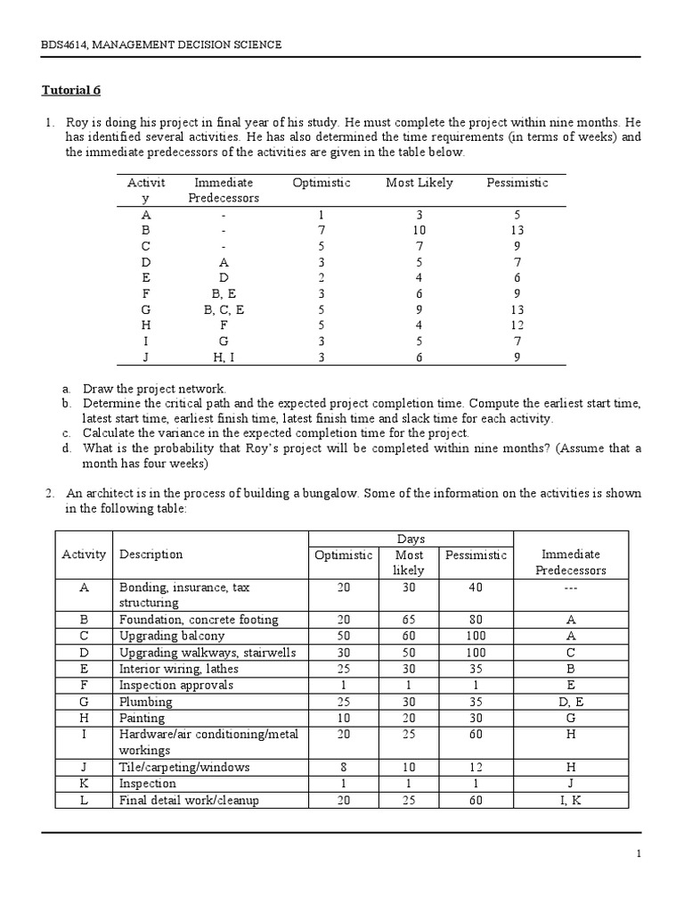 Tutorial 6 Download Free Pdf Variance