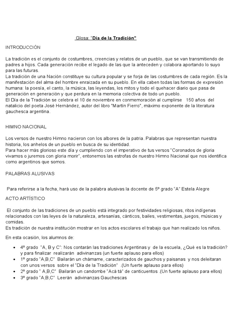 Glosa Dia de La Tradicion | PDF | Tradiciones | Himnos