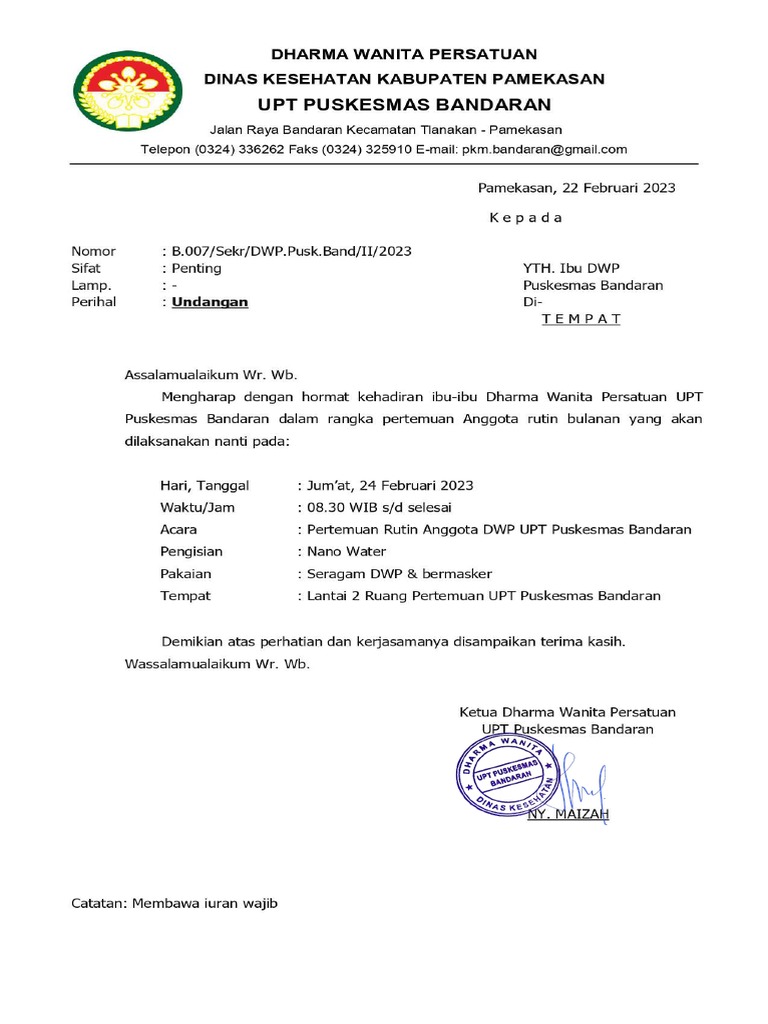 Surat Undangan DWP | PDF