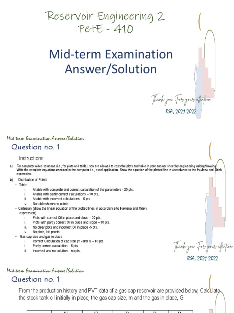 Reservoir-Engineering-2 Midterm SLN | PDF | Physical Sciences | Chemical Engineering