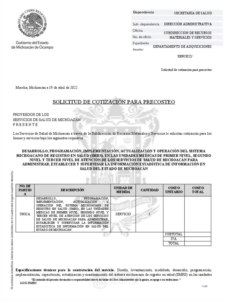 Sol Cot Precosteo Sistema Michoacano | PDF | Hospital | Farmacia