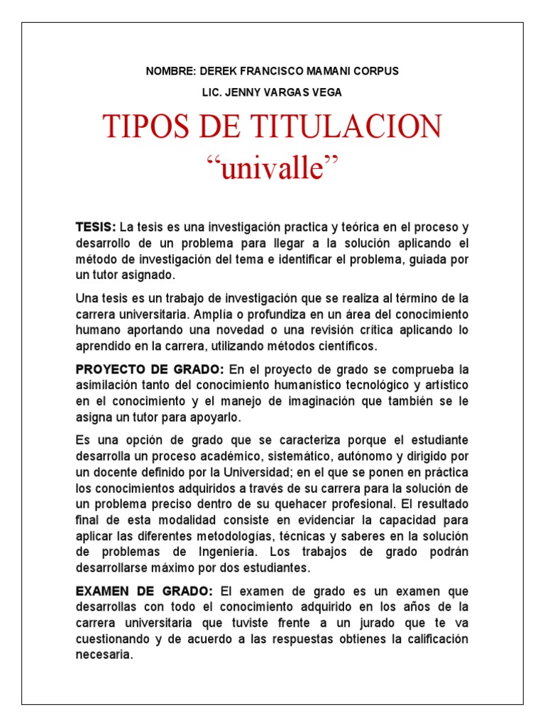 Tipos de Titulacion | PDF | Conocimiento | Titulo academico
