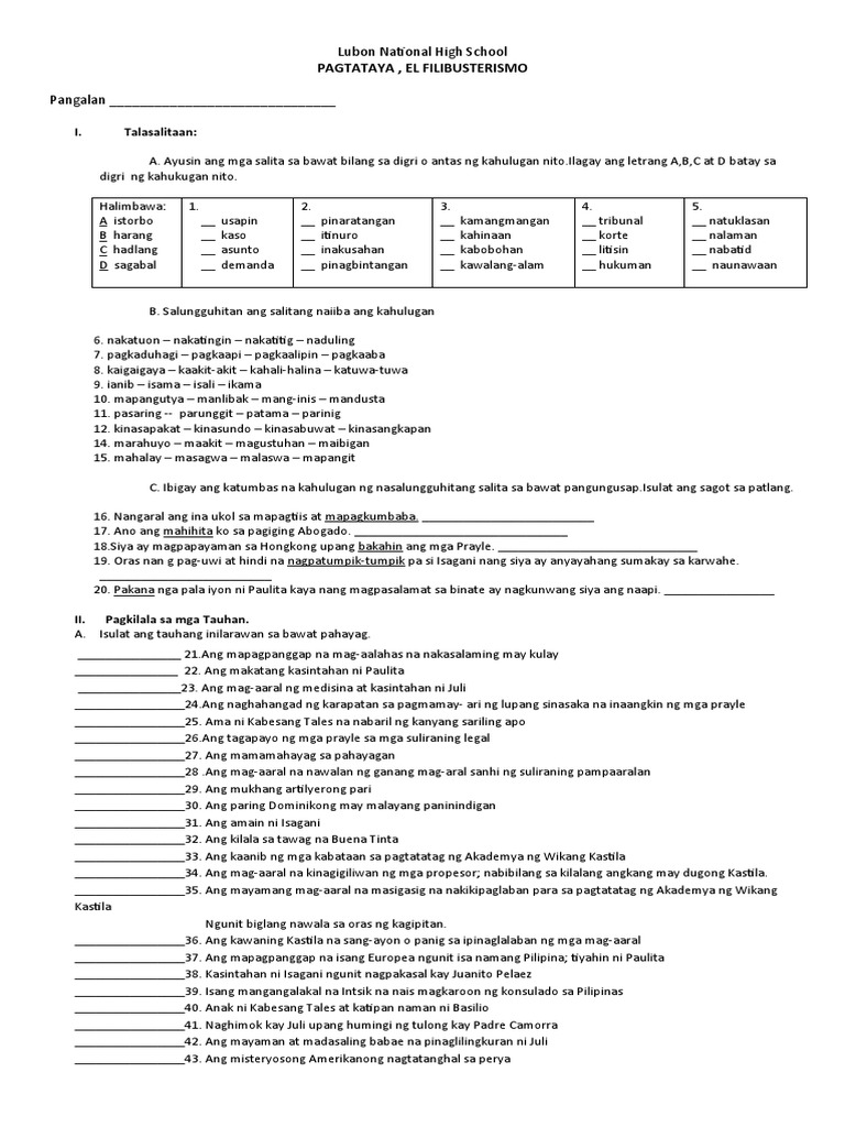 PAngwakas Na Pagtataya EL FILI | PDF