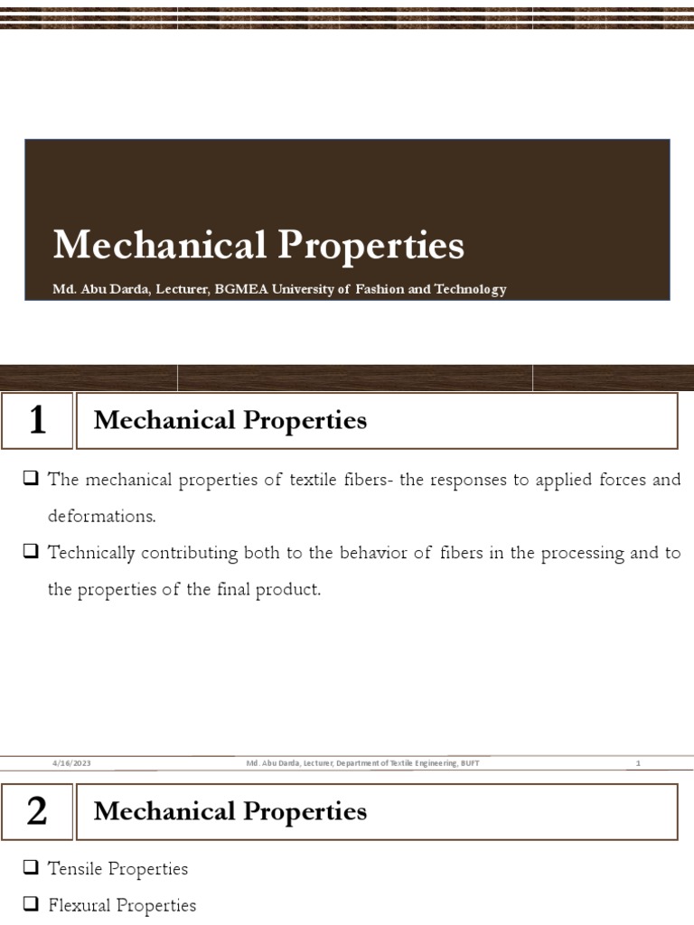 Lecture 2 Mechanical Properties | PDF | Deformation (Engineering) | Young's Modulus