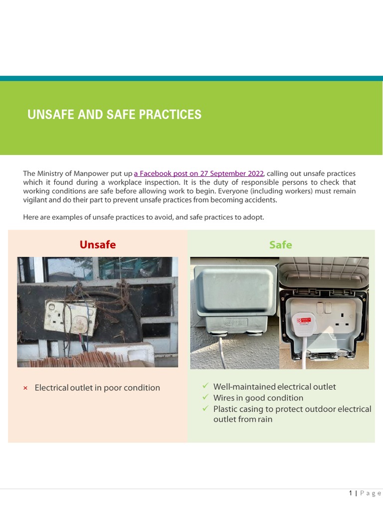 Unsafe Vs Safe Practices - 1 | PDF