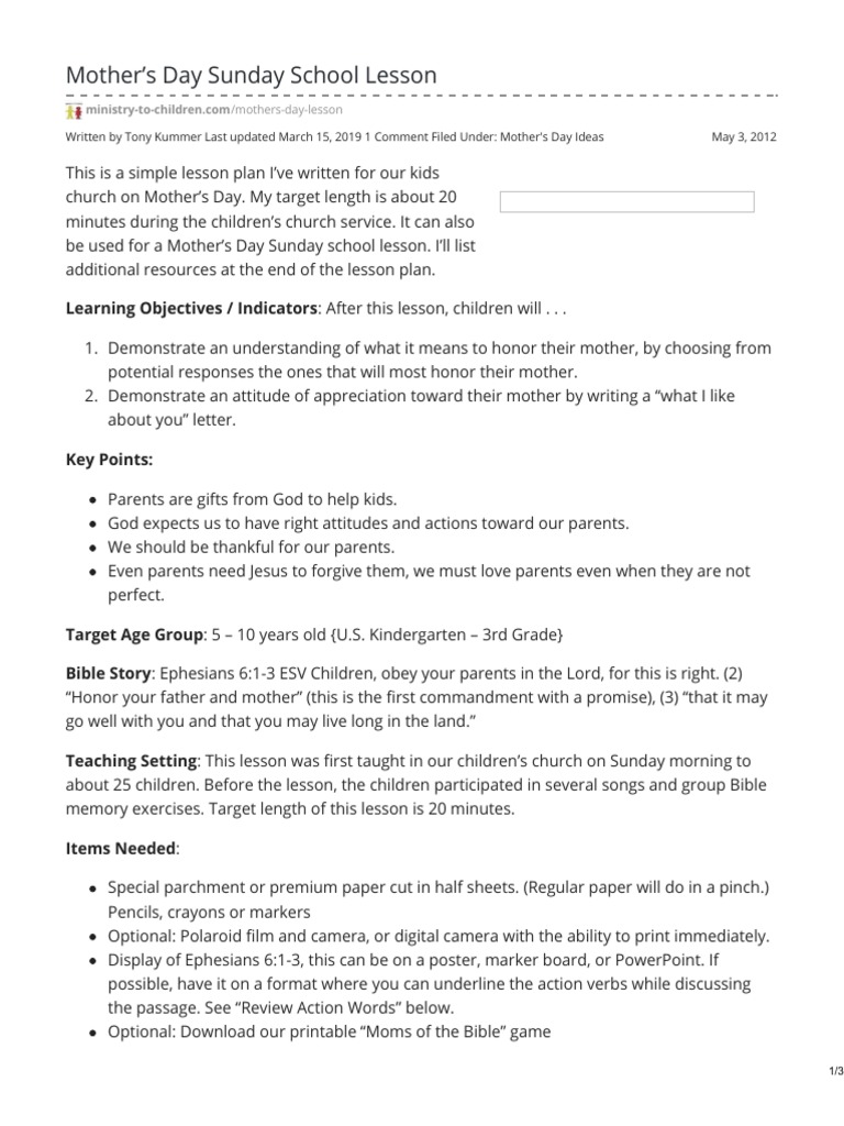Mothers Day Lesson Sunday | PDF | Isaac | Rebecca