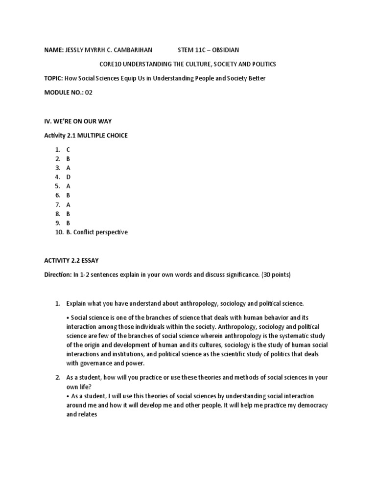 Cambarihan, Jessly Myrrh C. Core 10 Module 02 | PDF | Social Science