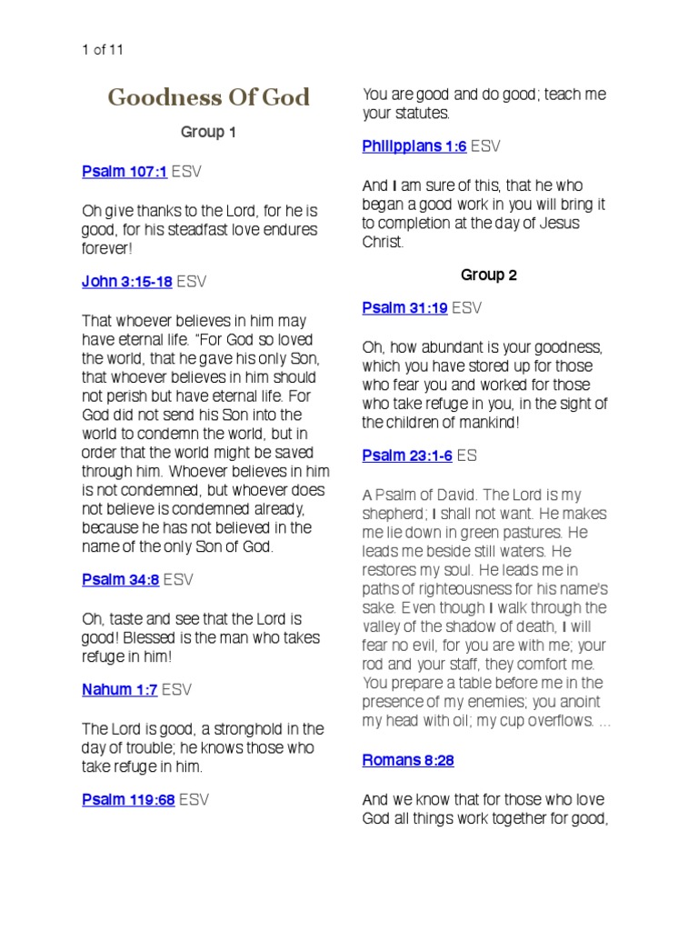 Bible Verses on God's Goodness | PDF | Glory (Religion) | Jesus