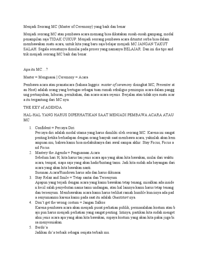 Tips Menjadi MC yang Baik dan Benar | PDF | Karier & Perkembangan